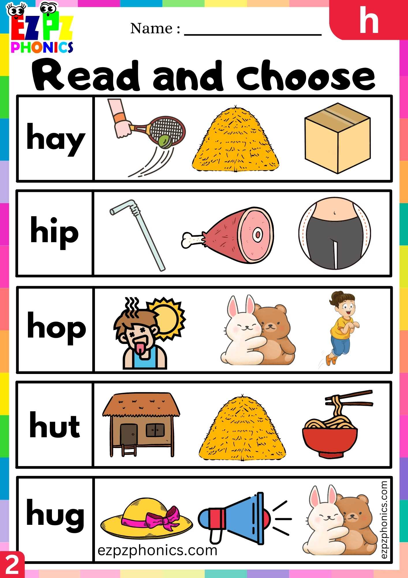 Group2 Letter H Read And Choose Beginning Sounds Worksheet - ezpzphonics.com